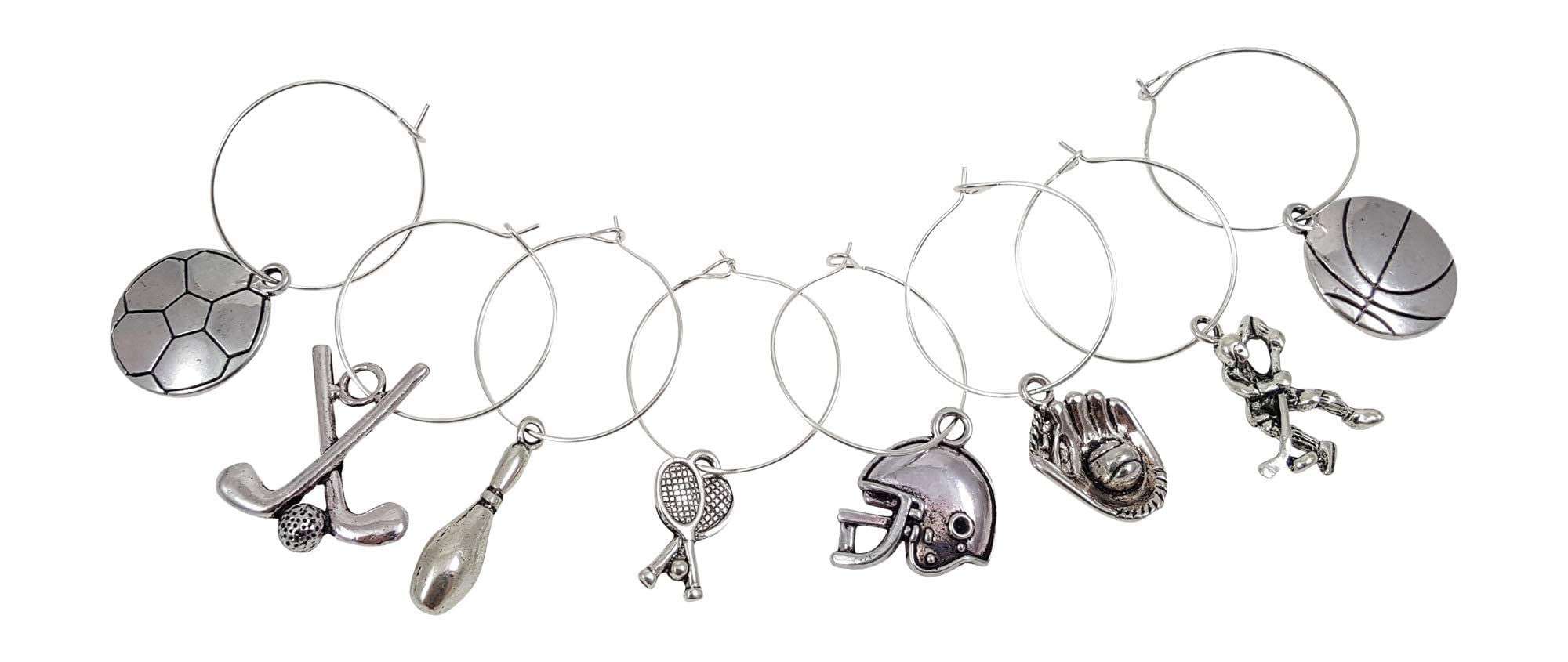 Palm City Products Sports Themed Wine Charms - 8 Piece Wine Charm Set - Great Gift for Sports Fans