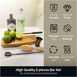 Mixing Bar Set Cocktail Kit by BARHANCE - Bar Tools Cocktail Set with Bar Jigger, Cutting Board, Citrus Reamer, Mixing Spoon, Knife - Bartender Kit Professional Cocktail Set