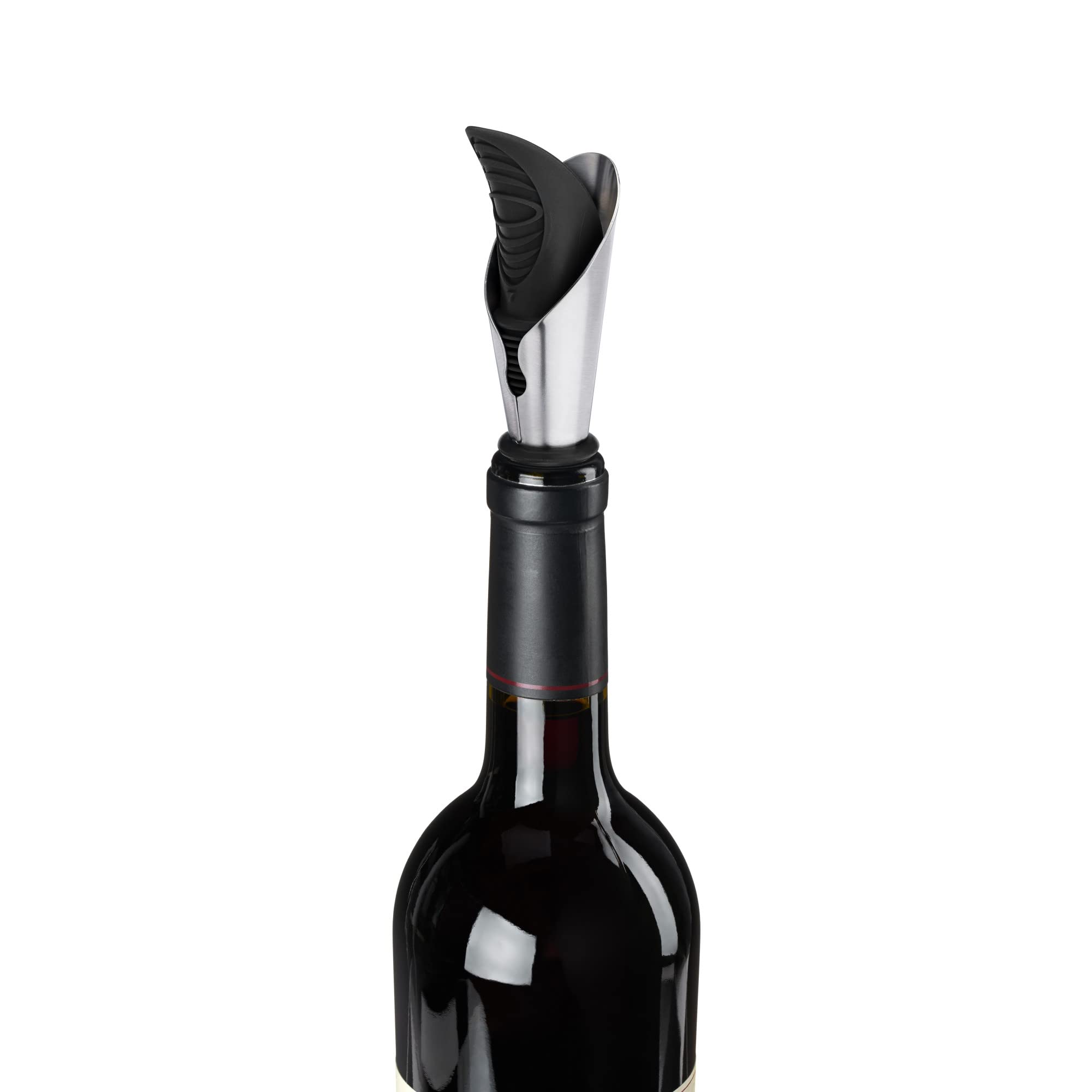 TRUE Duo Wine Pourer and Stopper, Bottle Sealer, Drip Free Pourer, Wine Cork Spout, 2-Piece Design, Silicone and Stainless Steel