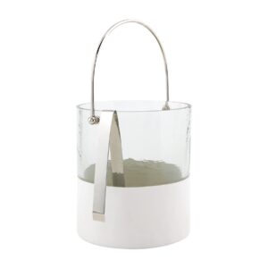 mud pie glass ice bucket, clear/white, bucket 8" x 7" dia | tongs 6.75"