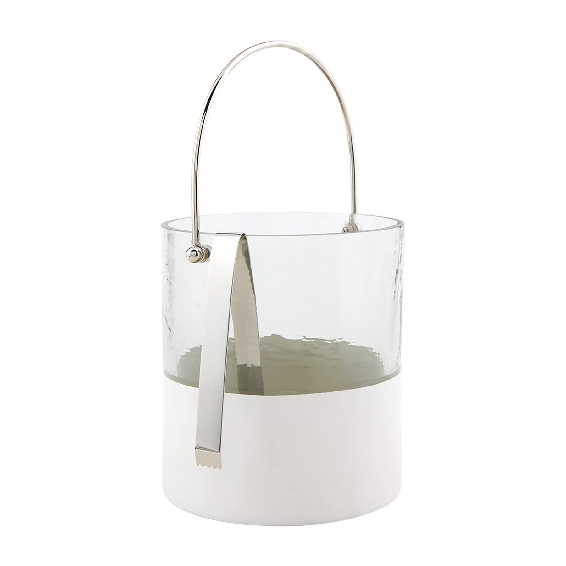 Mud Pie Glass Ice Bucket, Clear/White, Bucket 8" x 7" Dia | Tongs 6.75"