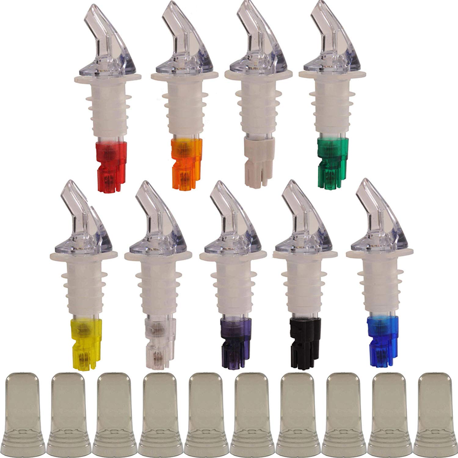 Tiger Chef 24-Pack Plastic Measured Liquor Pourer without Collar, 1 1/4 Ounce Clear, Precision Wine Bottle Pour Spout with Pourer Dust Covers