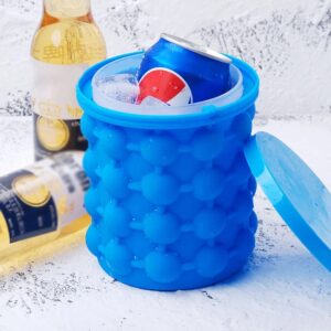 2pcs Ice Cube Mold Ice Trays, Silicone Ice Bucket, (2 in 1) Ice Cube Maker, Round,Portable for Frozen Whiskey, Cocktail, Beverages (Dark blue)