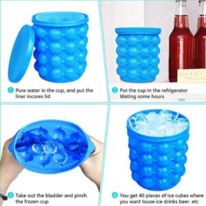 2pcs Ice Cube Mold Ice Trays, Silicone Ice Bucket, (2 in 1) Ice Cube Maker, Round,Portable for Frozen Whiskey, Cocktail, Beverages (Dark blue)