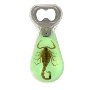 Genuine Golden Scorpion in Glow-in-The-Dark Lucite Bottle Opener Refrigerator Magnet (3.75"H)