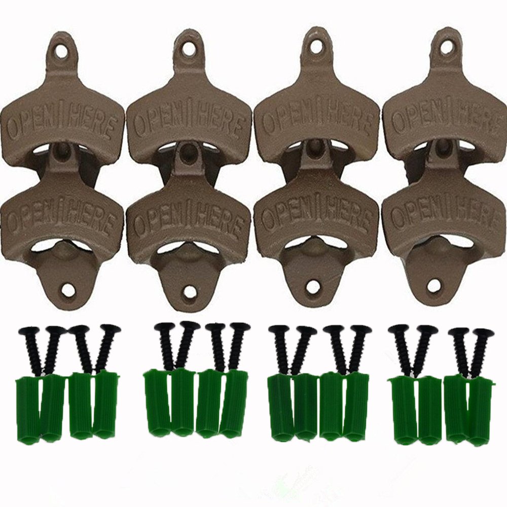 Dsmile Open Here Cast Iron Wall Mount Bottle Opener Vintage Look Replica, Set of 8