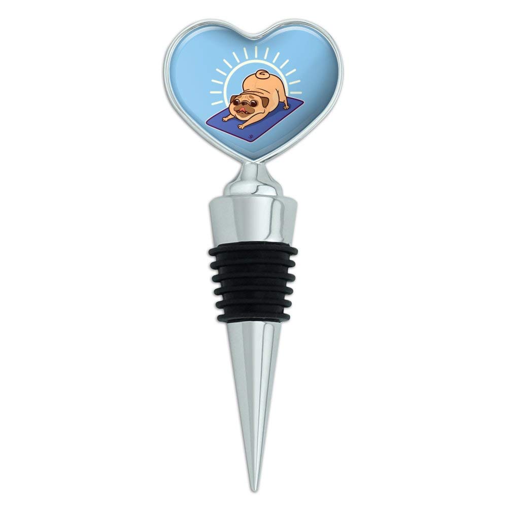 Downward Facing Dog Pug Doing Yoga Heart Love Wine Bottle Stopper