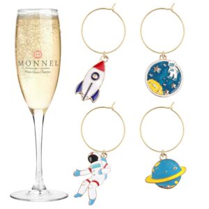 p422 astronaut saturn rocket wine charms glass marker for party with velvet bag- set of 4