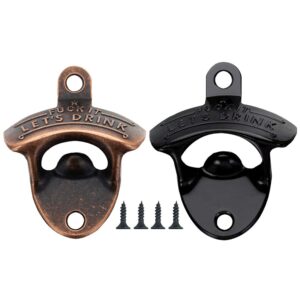 ayrxg 2 pcs wall mounted bottle opener vintage beer bottle opener suitable for bars ktv hotels homes(red bronze，black)