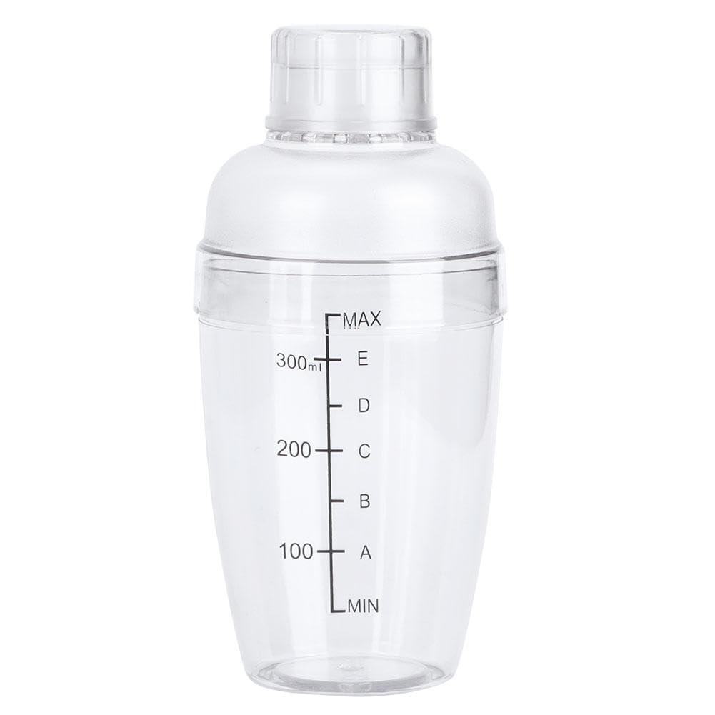 Maxmartt 1PC 350ml Plastic Cocktail Shaker with Scale and Strainer Top Clear Plastic Cocktail Shaker Bottle Wine Mixer Milk Juice Shaker Proffesional Bar Tool Best Gift for Beginner