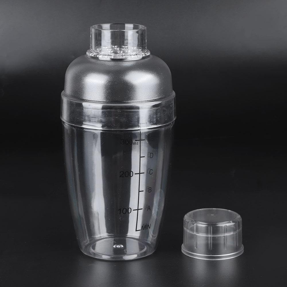 Maxmartt 1PC 350ml Plastic Cocktail Shaker with Scale and Strainer Top Clear Plastic Cocktail Shaker Bottle Wine Mixer Milk Juice Shaker Proffesional Bar Tool Best Gift for Beginner