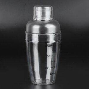 Maxmartt 1PC 350ml Plastic Cocktail Shaker with Scale and Strainer Top Clear Plastic Cocktail Shaker Bottle Wine Mixer Milk Juice Shaker Proffesional Bar Tool Best Gift for Beginner