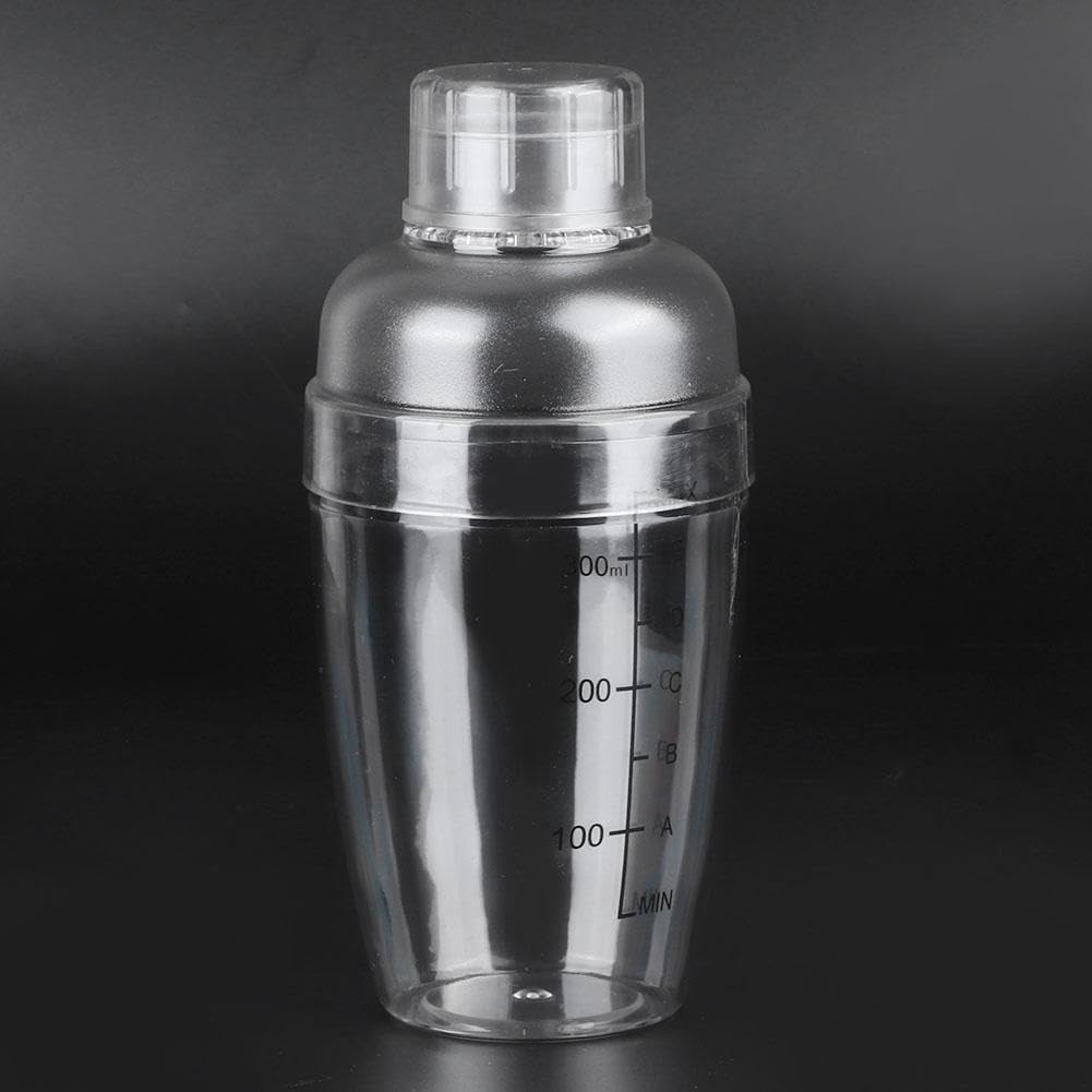 Maxmartt 1PC 350ml Plastic Cocktail Shaker with Scale and Strainer Top Clear Plastic Cocktail Shaker Bottle Wine Mixer Milk Juice Shaker Proffesional Bar Tool Best Gift for Beginner