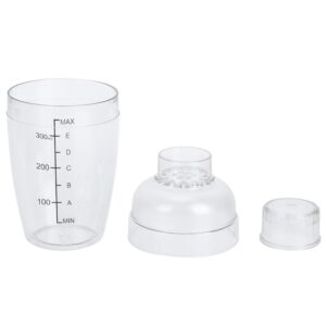 Maxmartt 1PC 350ml Plastic Cocktail Shaker with Scale and Strainer Top Clear Plastic Cocktail Shaker Bottle Wine Mixer Milk Juice Shaker Proffesional Bar Tool Best Gift for Beginner