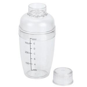 Maxmartt 1PC 350ml Plastic Cocktail Shaker with Scale and Strainer Top Clear Plastic Cocktail Shaker Bottle Wine Mixer Milk Juice Shaker Proffesional Bar Tool Best Gift for Beginner