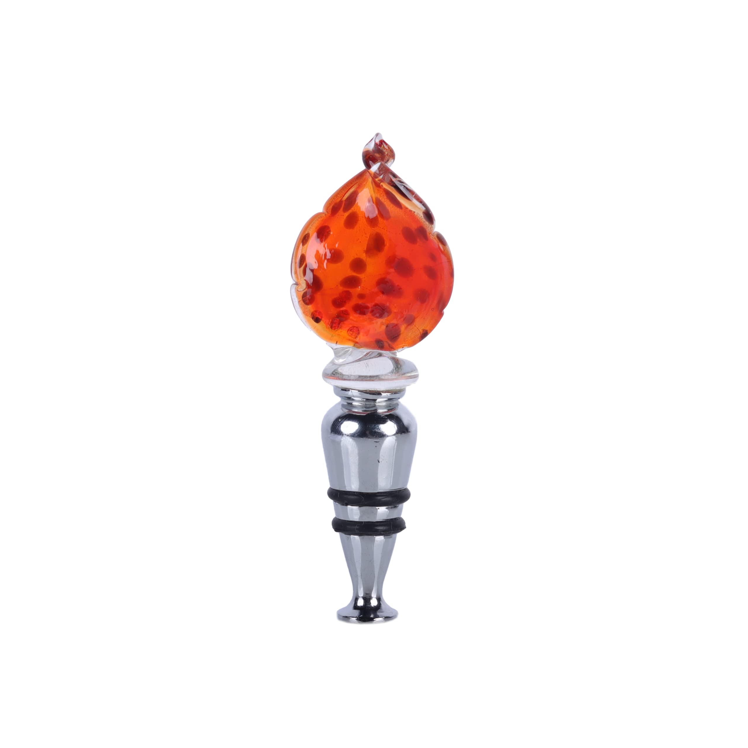 Glass Curved Leaf Animal Print Wine Stopper - Orange Spot