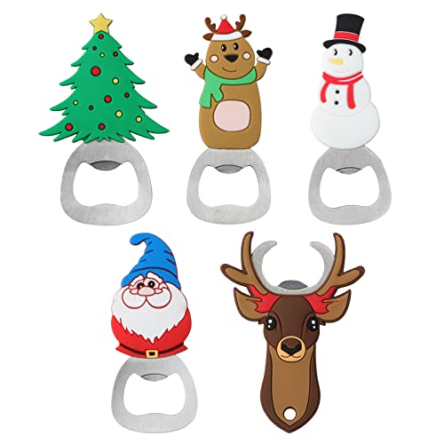 Magnetic Beer Bottle Opener 5 Pcs, Christmas day Cute Fridge Magnet Corkscrew Home Decoration Easy to Store, Beer Perfect Festival Gifts for Men Women Mother Friends Girlfriend and Boyfriend