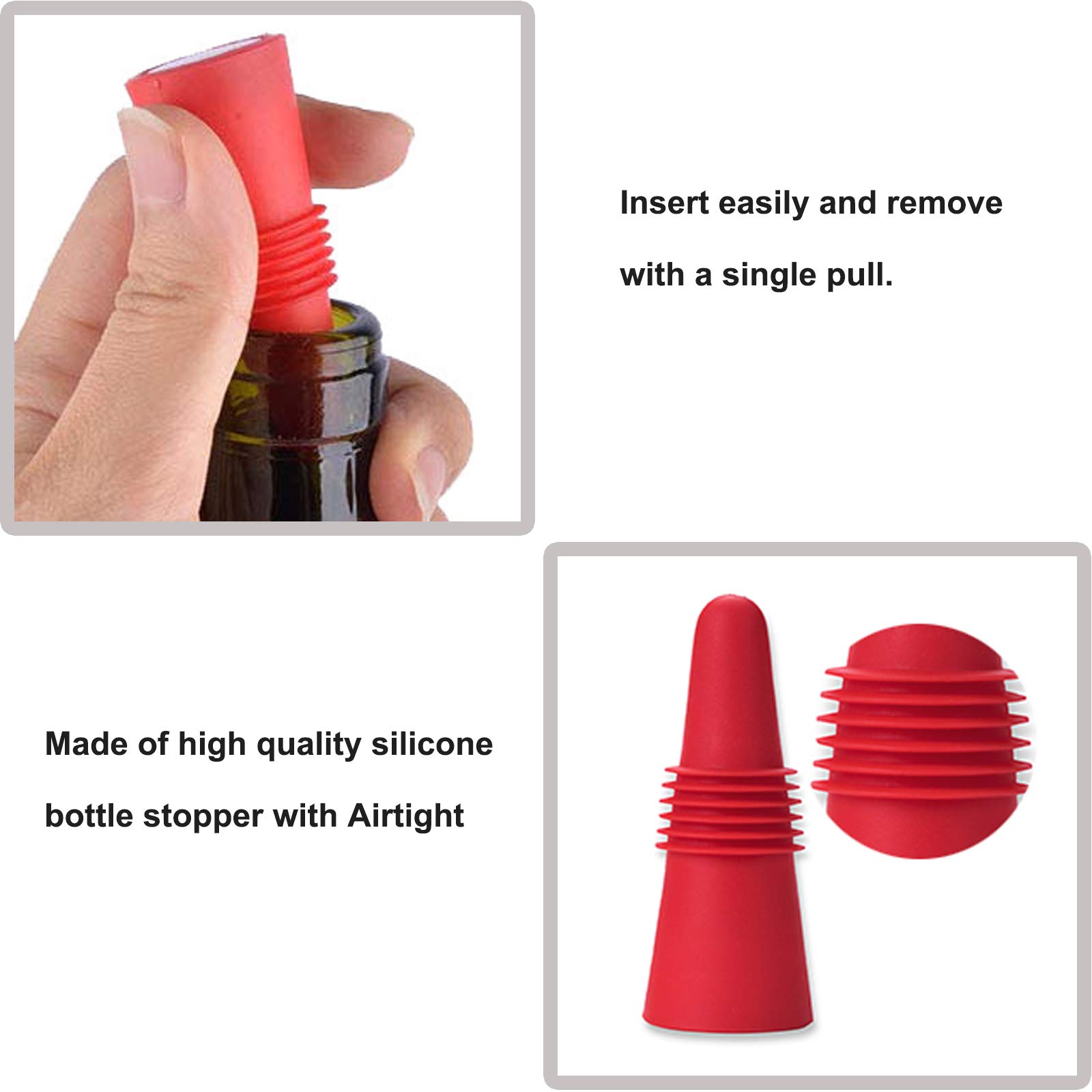 Wine Bottle Stoppers Silicone for Wine Beverage Soda Beer Perserver Keep Freshness, Reusable Wine Corks with Wine Gift Box(RED-8PK), Wine Stoppers for Wine Bottles