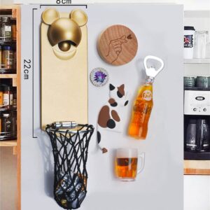 Bottle Opener Basketball with Wall Mounted Cap Catcher with Cute Mickey Fridge Magnet, Ideal Gift for Basketball, Beer Lovers, Cool Stuff Gift for Kitchen Bar