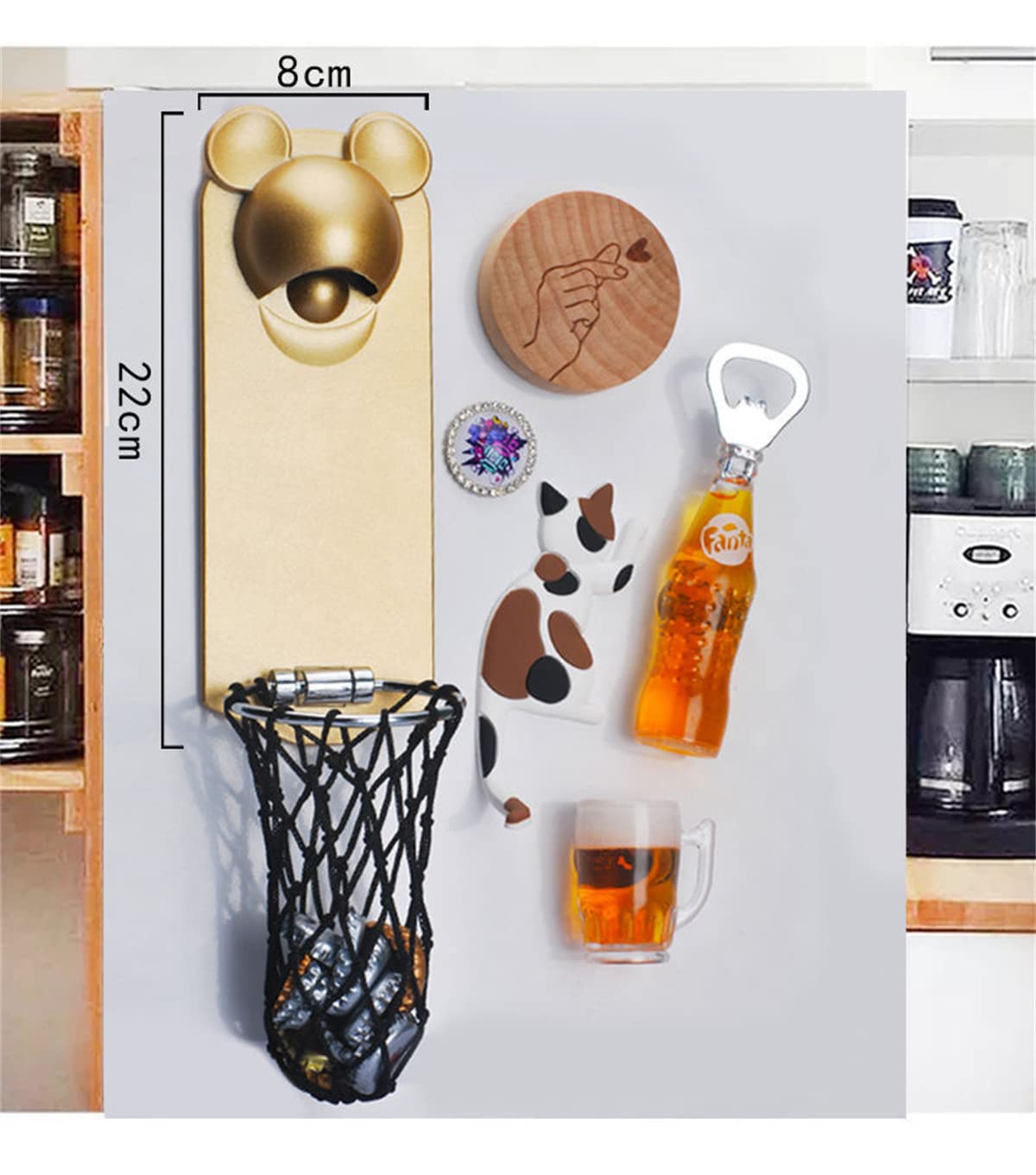 Bottle Opener Basketball with Wall Mounted Cap Catcher with Cute Mickey Fridge Magnet, Ideal Gift for Basketball, Beer Lovers, Cool Stuff Gift for Kitchen Bar