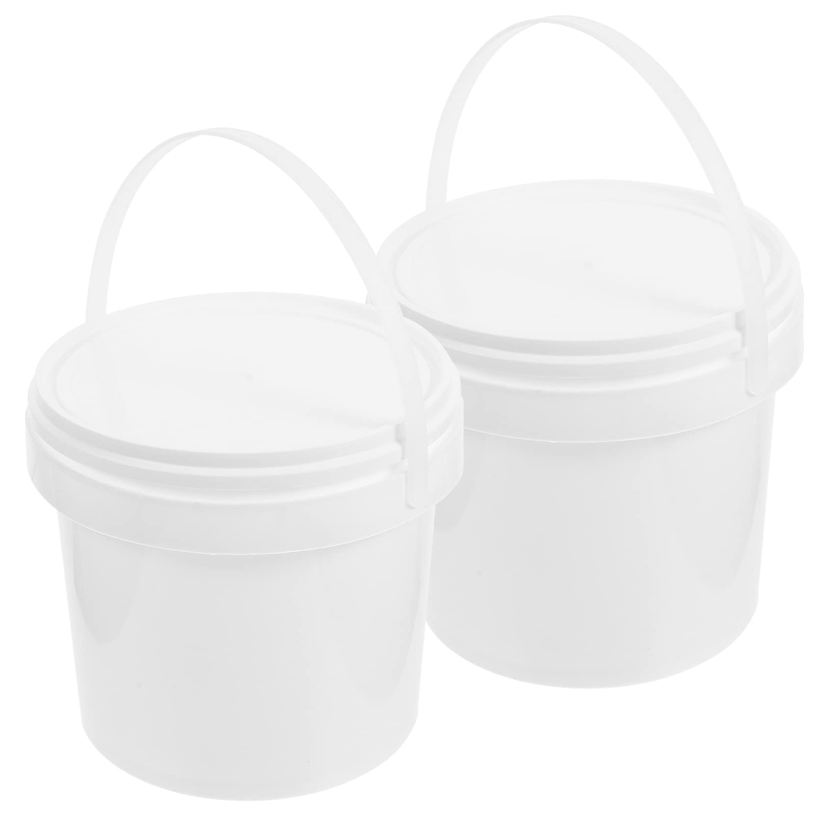 Zerodeko White Plastic Bucket with Handle Lid 2pcs 2L Ice Cream Tub Heavy Duty Portable All Pail Bucket Container for Food Treasure