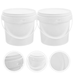 Zerodeko White Plastic Bucket with Handle Lid 2pcs 2L Ice Cream Tub Heavy Duty Portable All Pail Bucket Container for Food Treasure