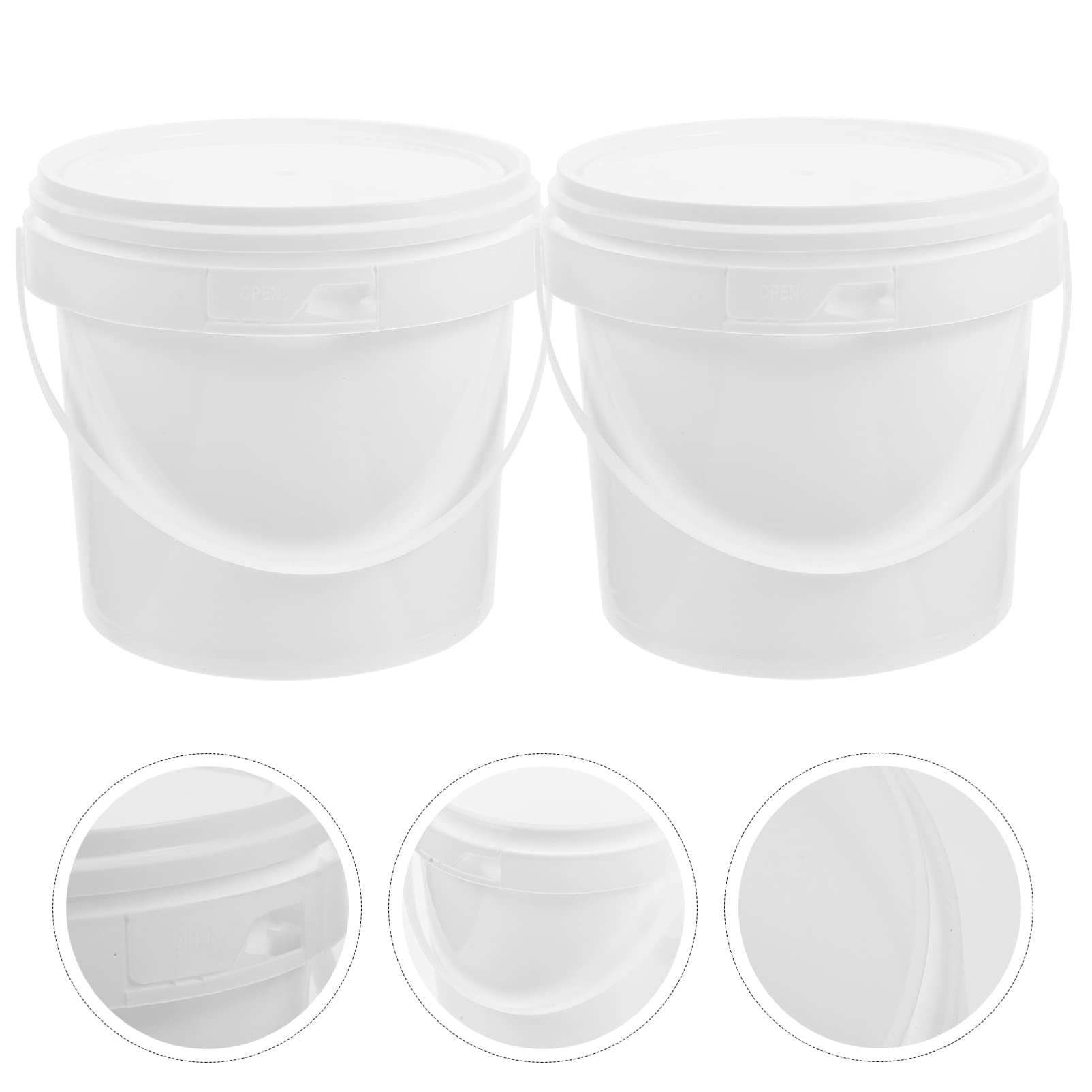 Zerodeko White Plastic Bucket with Handle Lid 2pcs 2L Ice Cream Tub Heavy Duty Portable All Pail Bucket Container for Food Treasure