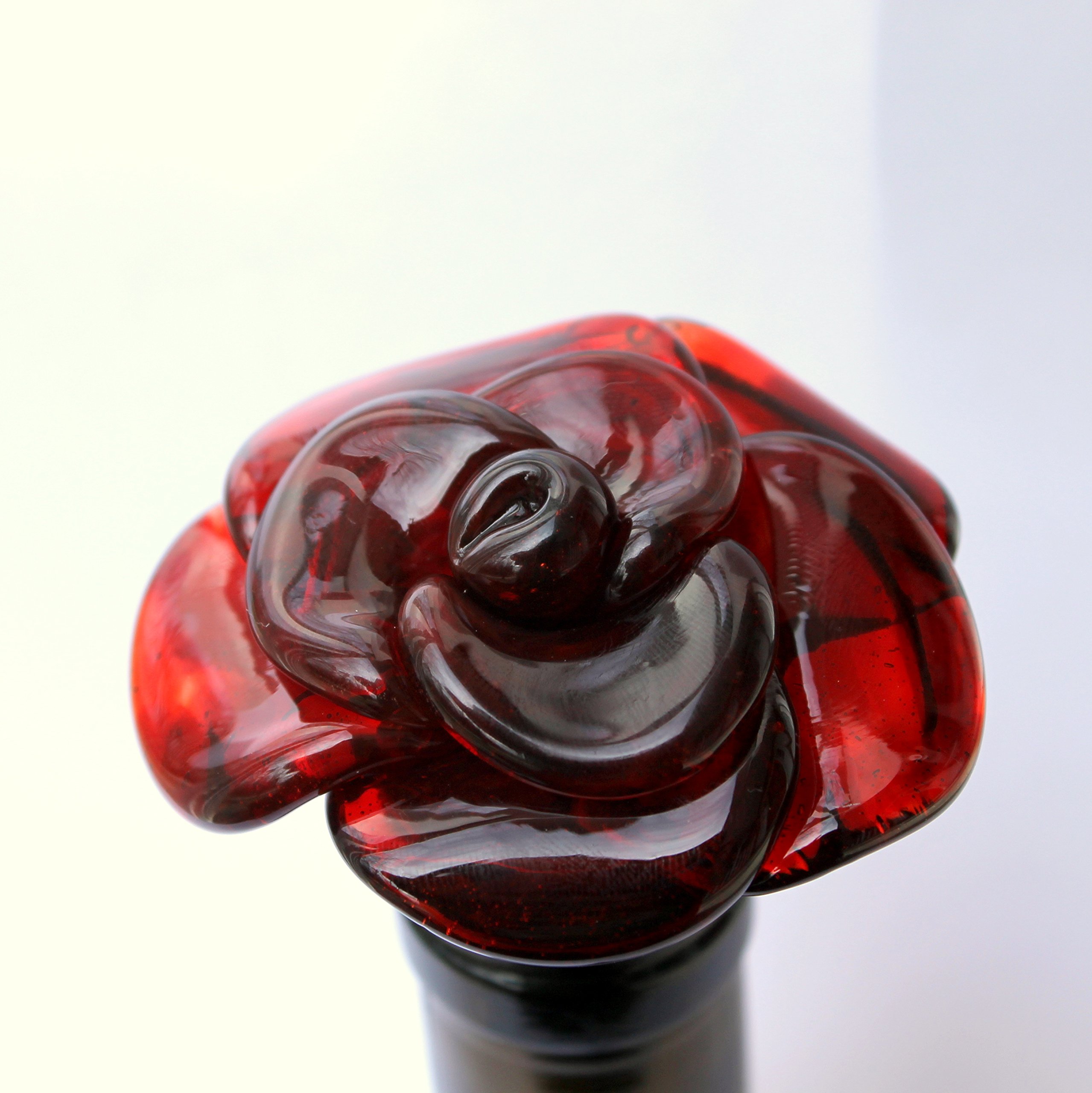 Wine Bottle Stopper Glass Rose Red, Hand Blown Rose, Lampwork SRA Rose, Flower Stainless steel, Gift for Wino Handmade by Untamed Rose