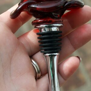 Wine Bottle Stopper Glass Rose Red, Hand Blown Rose, Lampwork SRA Rose, Flower Stainless steel, Gift for Wino Handmade by Untamed Rose