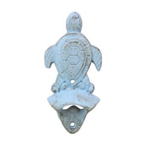 Hampton Nautical Rustic Light Blue Cast Iron Wall Mounted Sea Turtle Bottle Opener