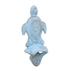 Hampton Nautical Rustic Light Blue Cast Iron Wall Mounted Sea Turtle Bottle Opener