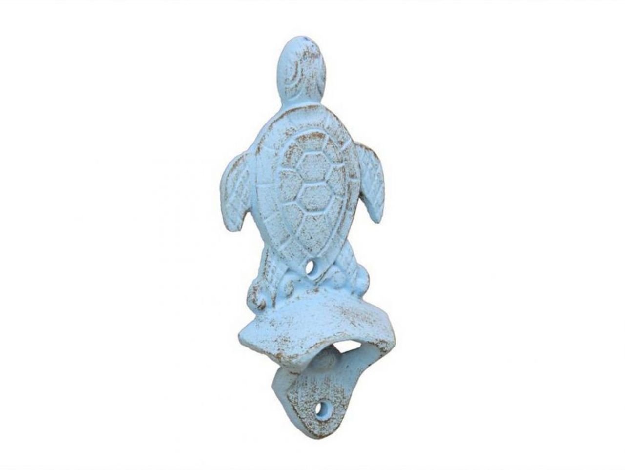 Hampton Nautical Rustic Light Blue Cast Iron Wall Mounted Sea Turtle Bottle Opener