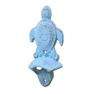 Hampton Nautical Rustic Light Blue Cast Iron Wall Mounted Sea Turtle Bottle Opener