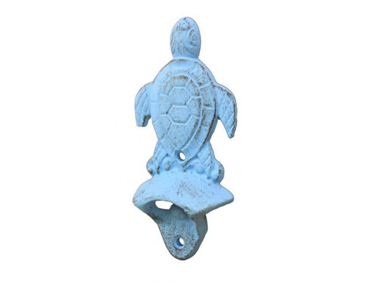 Hampton Nautical Rustic Light Blue Cast Iron Wall Mounted Sea Turtle Bottle Opener