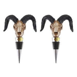 sewacc 2pcs decorative wine stoppers animal skull champagne bottle stopper gothic goat wine stopper for christmas ball party bar black