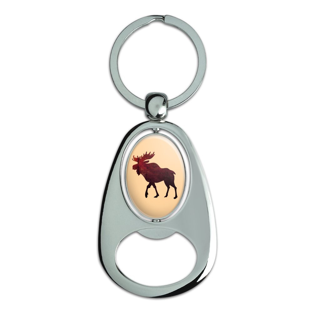 GRAPHICS & MORE Moose Red Forest Keychain Chrome Metal Spinning Oval Bottle Opener