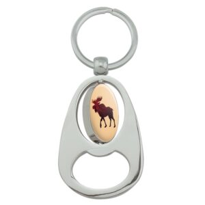 GRAPHICS & MORE Moose Red Forest Keychain Chrome Metal Spinning Oval Bottle Opener