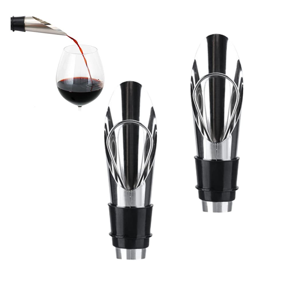 OHAOLYLE Wine Aerator Stainless Steel Wine Bottle Pourers and Stoppers 2-in-1 Steel Champagne Sealed Cap Stopper Wine Spout Pourer for Whiskey, Tequila, Other Liquor Wine Gift Set(2PCS)