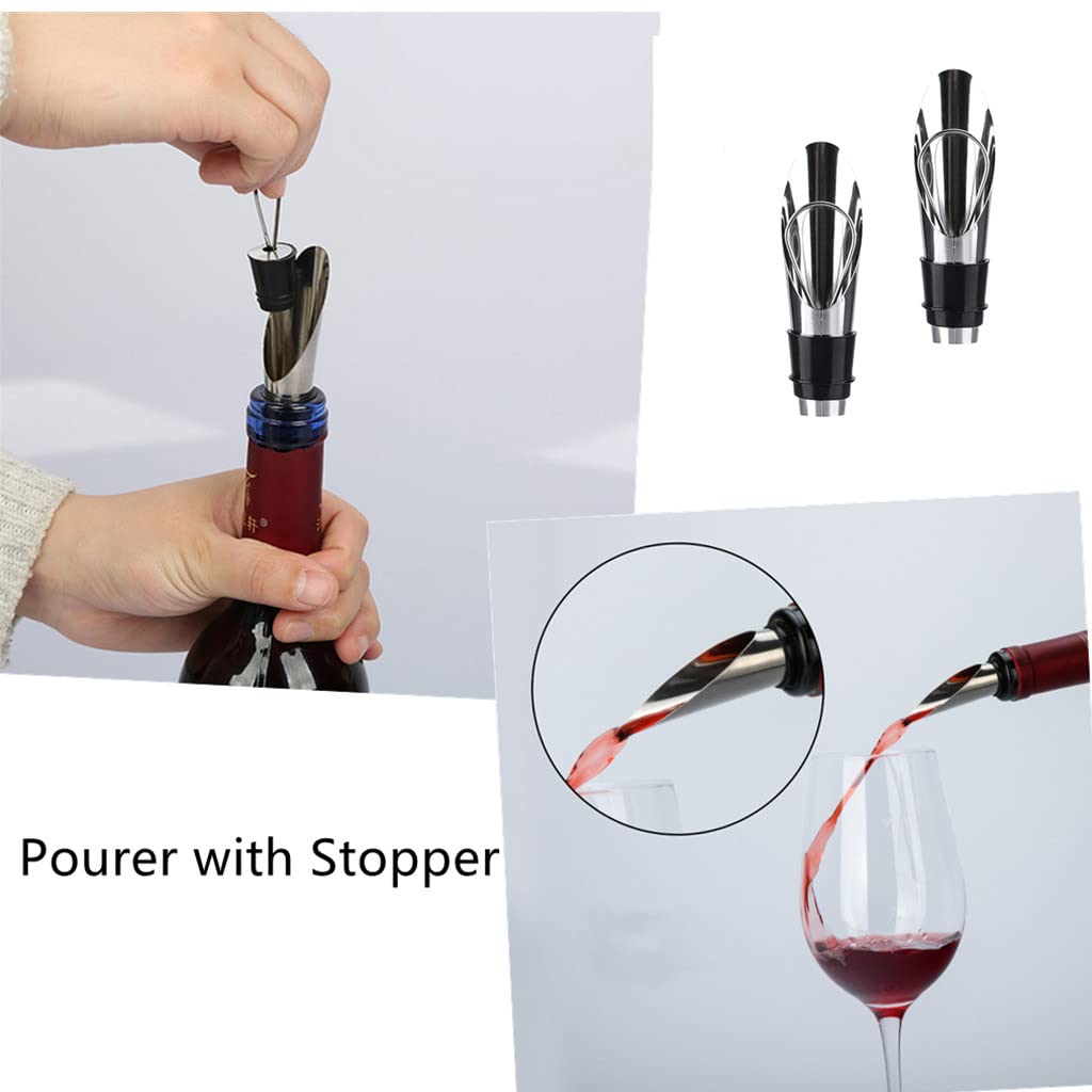 OHAOLYLE Wine Aerator Stainless Steel Wine Bottle Pourers and Stoppers 2-in-1 Steel Champagne Sealed Cap Stopper Wine Spout Pourer for Whiskey, Tequila, Other Liquor Wine Gift Set(2PCS)