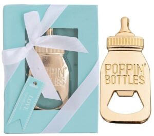 partygogo 24pcs poppin bottles shape bottle opener for baby shower favors bridal shower birthday party decoration wedding favors for guests with gift box (blue poppin bottles, 24)