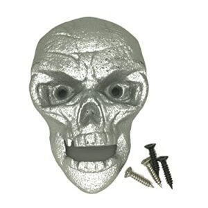 SKull Bottle Opener, Cast Iron Wall Mount Grizzly Black SKull Teeth Bite Bottle Opener By SWONVI (Sliver Skull)