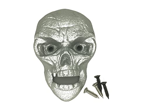 SKull Bottle Opener, Cast Iron Wall Mount Grizzly Black SKull Teeth Bite Bottle Opener By SWONVI (Sliver Skull)