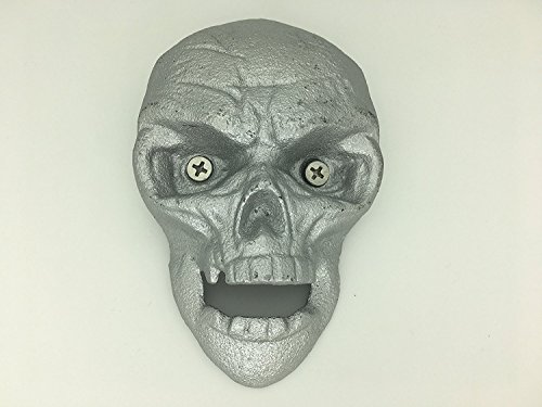 SKull Bottle Opener, Cast Iron Wall Mount Grizzly Black SKull Teeth Bite Bottle Opener By SWONVI (Sliver Skull)