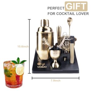 Bartender Kit Cocktail Set, VOIMO Stainless Steel Bronze Wire Drawing Cocktail Shaker Set, 12 Piece Bar Tools Set with Black Bamboo Stand, Cocktail Gift Set for Holiday Day, Home or Bar