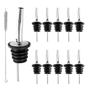 harskiyer 10pcs black pour spouts for liquor bottles, stainless steel bottle pourers tapered spout for 3/4" bottle mouth