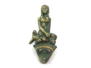 hampton nautical antique bronze cast iron wall mounted mermaid 6" bottle opener