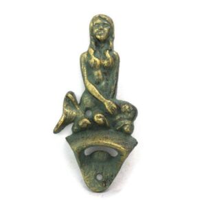 Hampton Nautical Antique Bronze Cast Iron Wall Mounted Mermaid 6" Bottle Opener