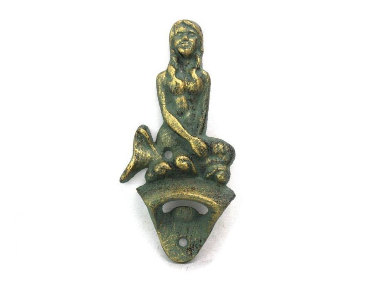 Hampton Nautical Antique Bronze Cast Iron Wall Mounted Mermaid 6" Bottle Opener