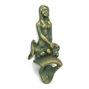 Hampton Nautical Antique Bronze Cast Iron Wall Mounted Mermaid 6" Bottle Opener