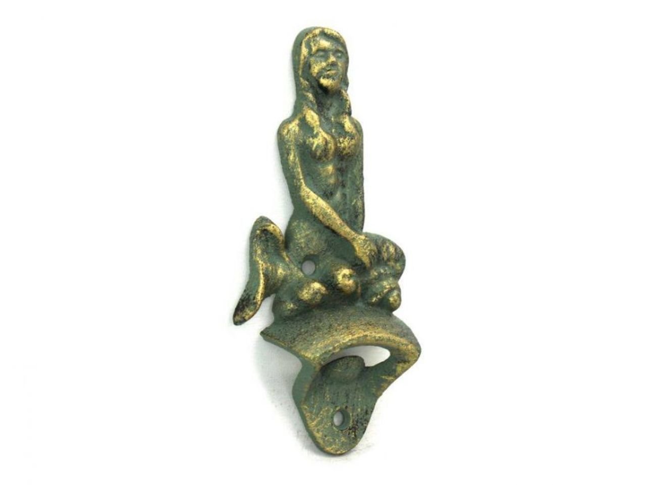 Hampton Nautical Antique Bronze Cast Iron Wall Mounted Mermaid 6" Bottle Opener